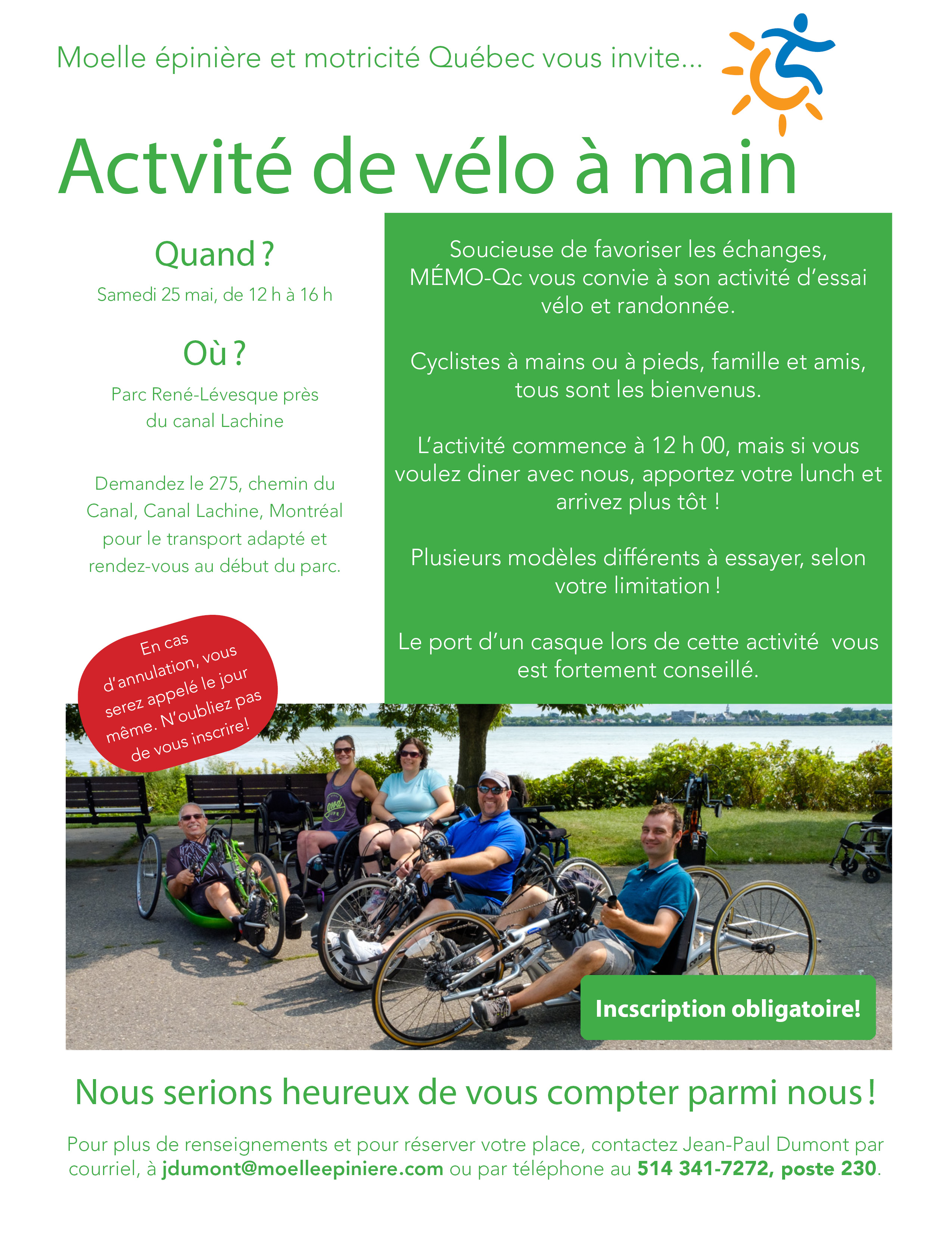 Activité de vélo à main à Lachine | Moelle Epinière et Motricité Québec